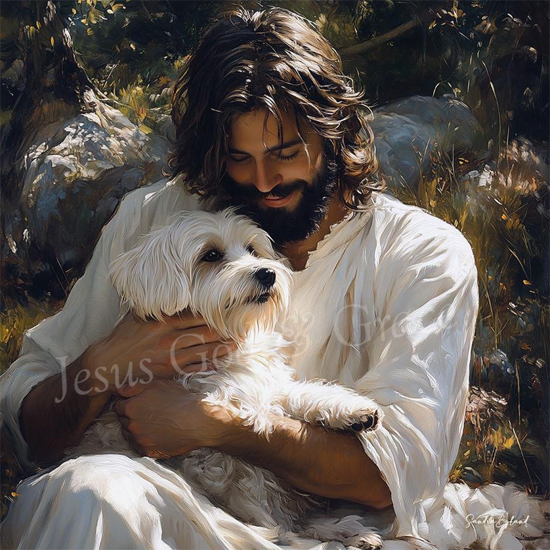 Jesus Hugging Maltese Dog Canvas Print: Religious Gift for Animal ...