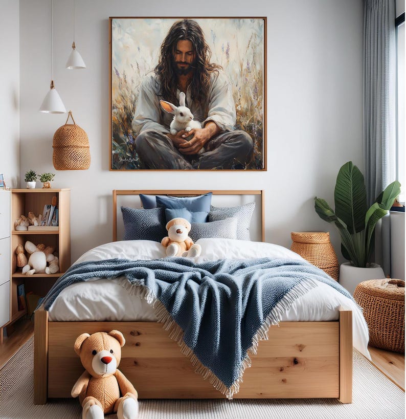 JESUS BUNNY BLESSINGS Canvas Art Print Jesus & White Rabbit Print ...