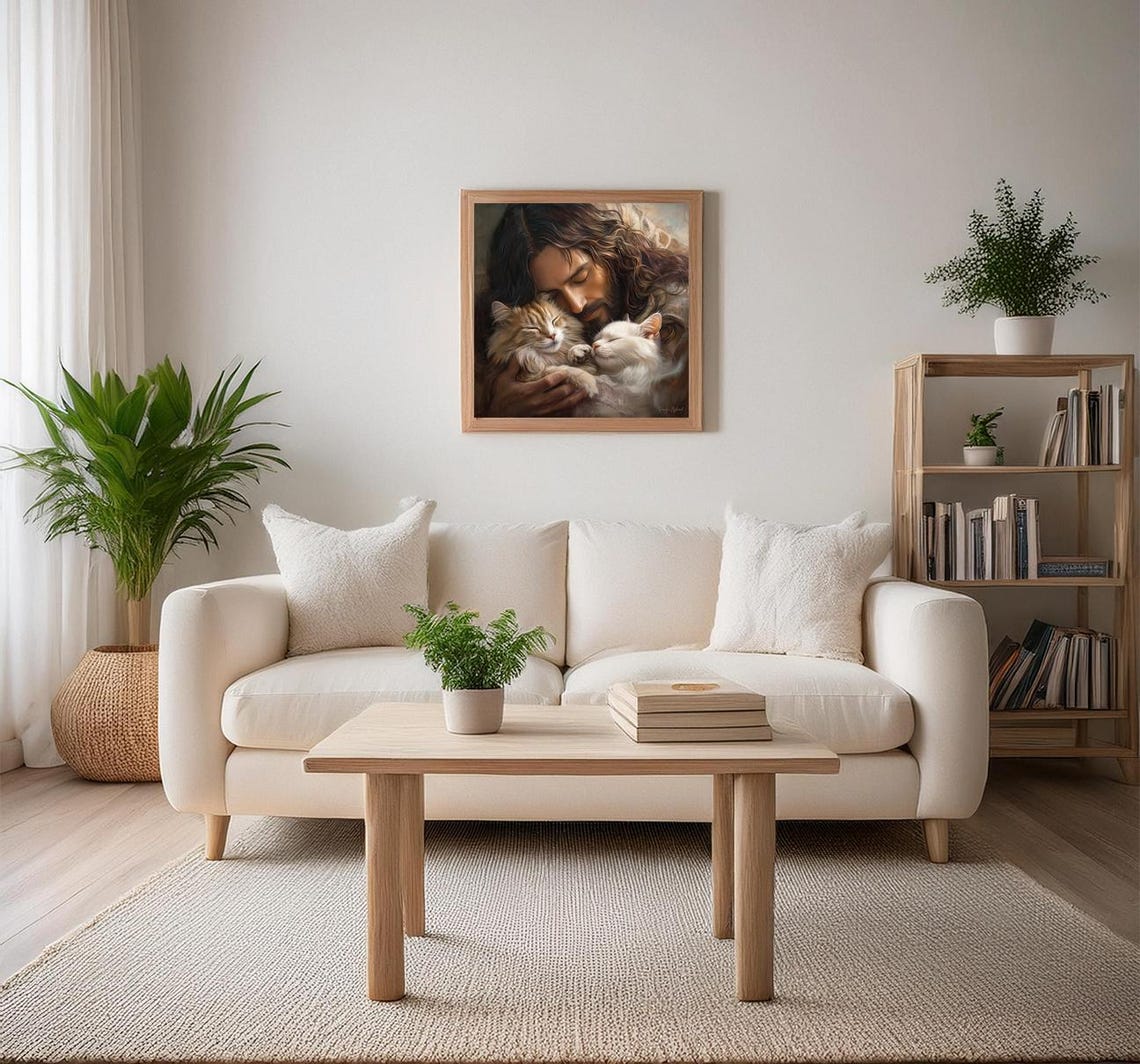 Jesus Blessing Cats Canvas Print: Christian Cat Lover Gift, Christmas ...
