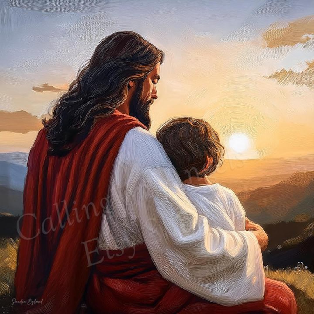 JESUS COMFORTING A CHILD Art Print Christ Love Child's Room Digital ...