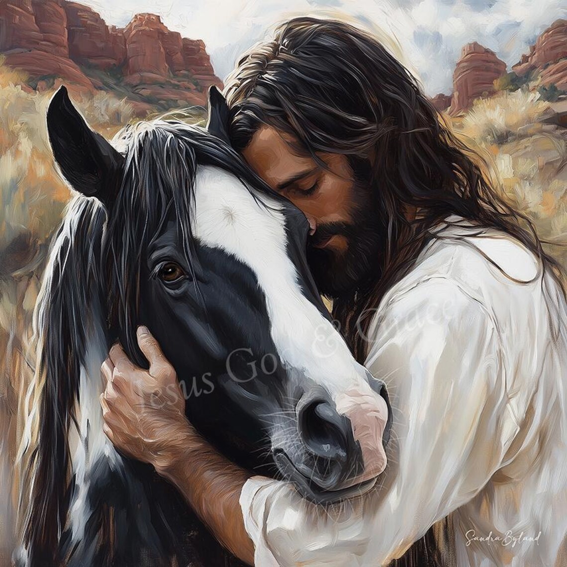 Jesus and Pinto Horse Canvas Print: Christian Western Art - Etsy