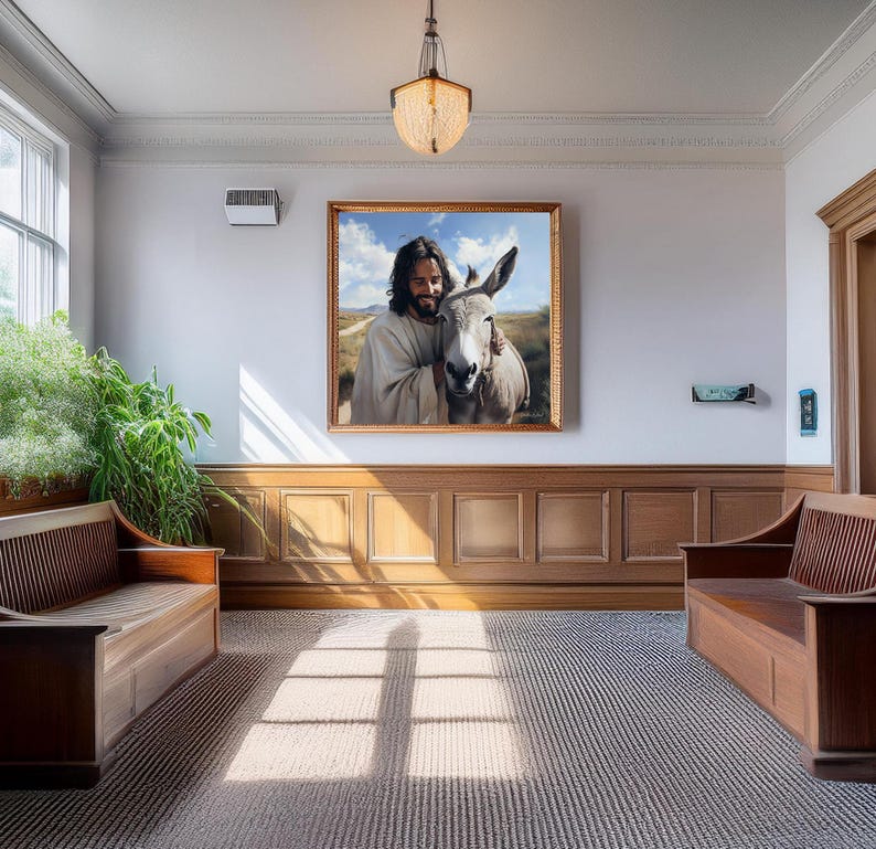 Jesus Loving the Donkey Canvas Print: Christian Art, Animal Blessing - Etsy