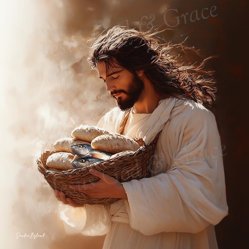 LOAVES AND FISHES Canvas Print Inspirational Jesus Wall Art Faith Home ...
