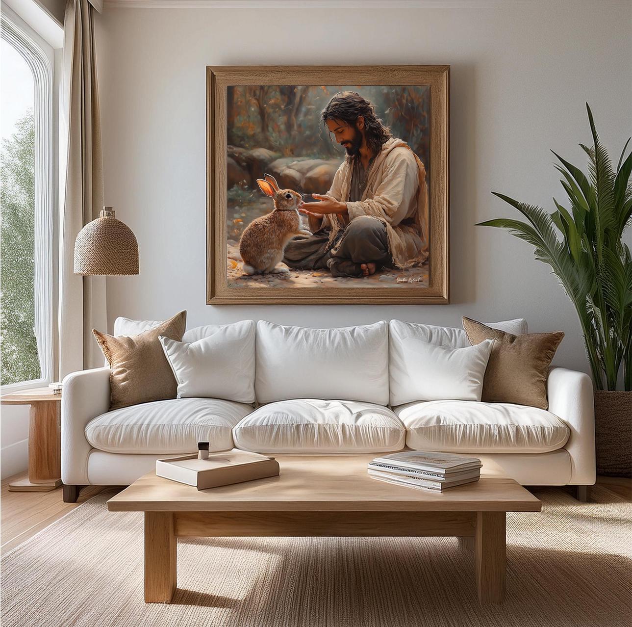 Jesus and Bunny Art Print: Christian Nursery Decor, Animal Lover Gift ...