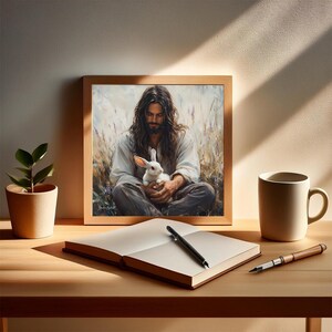 JESUS BUNNY BLESSINGS Canvas Art Print Jesus & White Rabbit Print ...