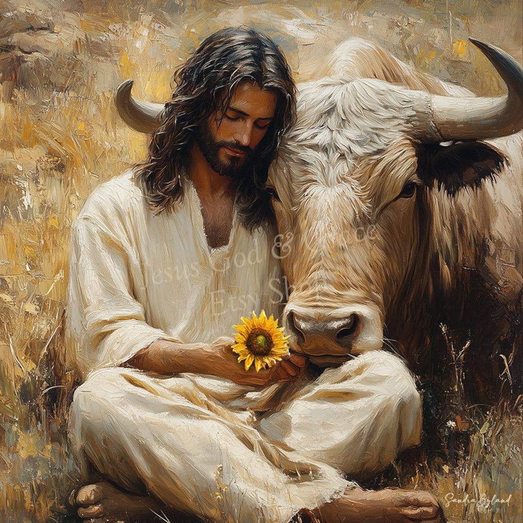 JESUS BLESSING a BULL Canvas Art Print Christian Cowboy Art Jesus With ...