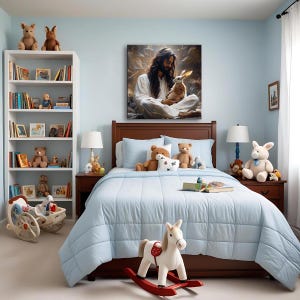 JESUS AND RABBIT Canvas Print Jesus Blessing a Rabbit Art Christian ...