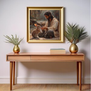 JESUS & BUNNY CANVAS Print Christ Painting Jesus With Bunny Christian ...