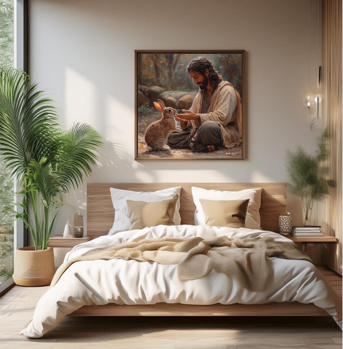 Jesus and Bunny Art Print: Christian Nursery Decor, Animal Lover Gift ...