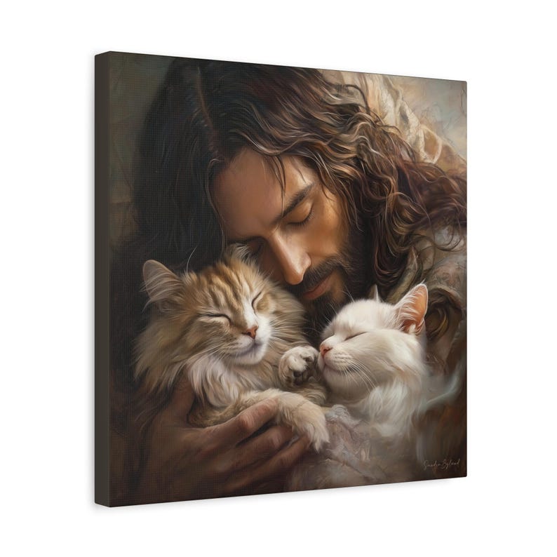 Jesus Blessing Cats Canvas Print: Christian Cat Lover Gift, Christmas ...