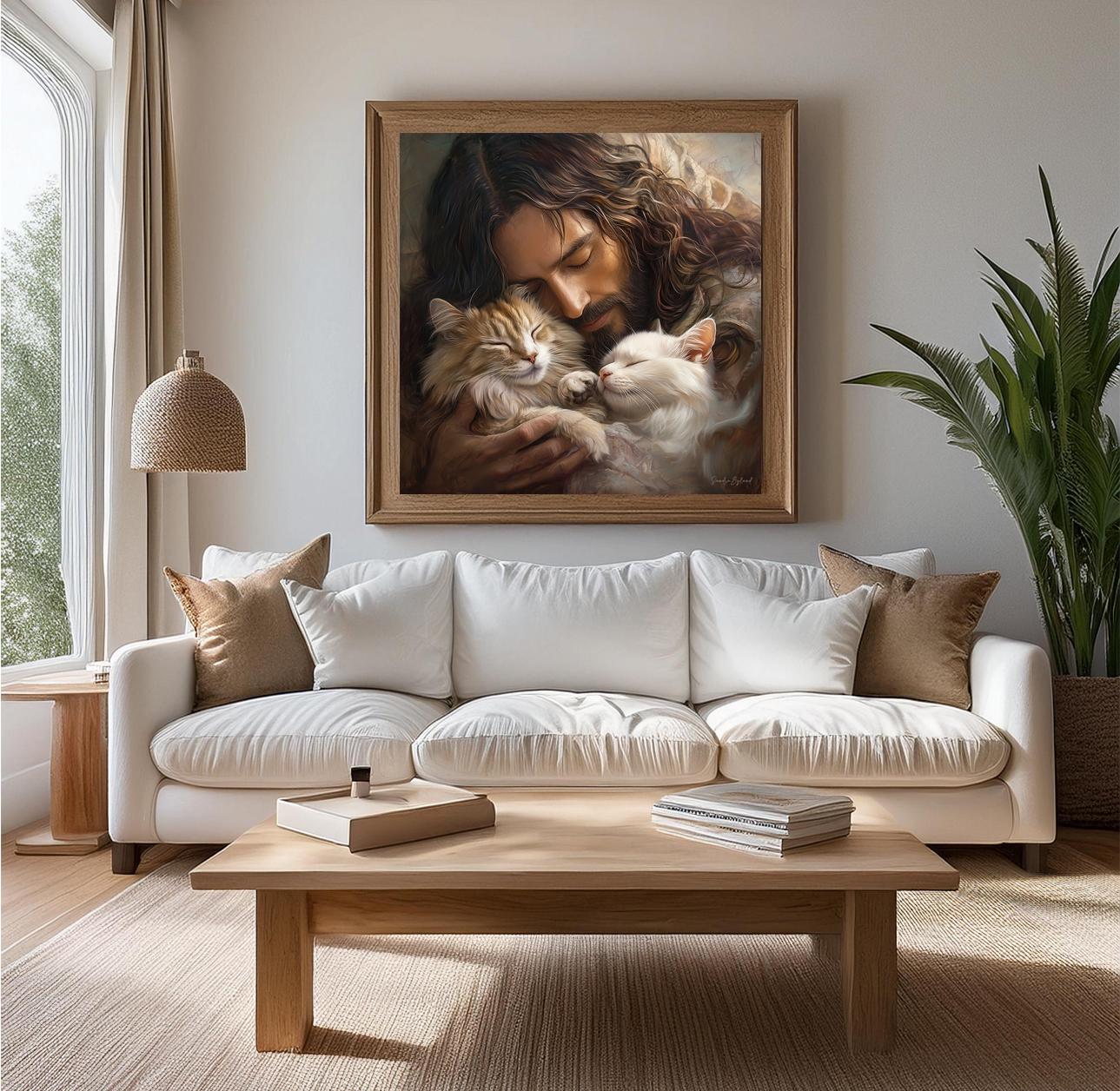 Jesus Blessing Cats Canvas Print: Christian Cat Lover Gift, Christmas ...