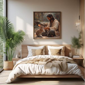 JESUS & BUNNY CANVAS Print Christ Painting Jesus With Bunny Christian ...