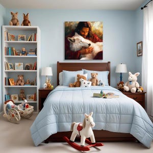 JESUS and WHITE WOLF Canvas Art Jesus Blessing Wolf Canvas Print Jesus ...