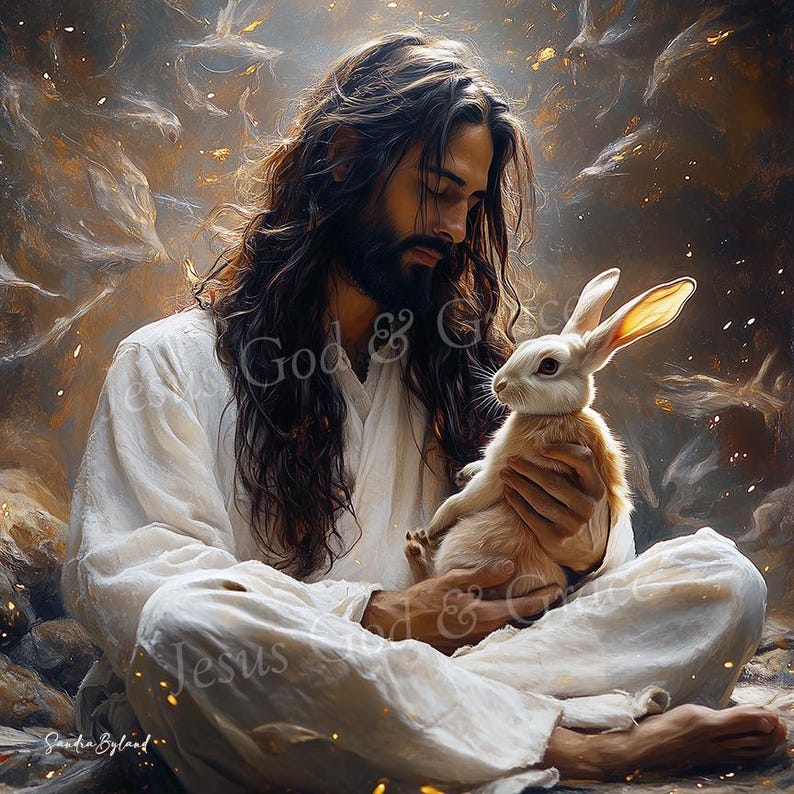 JESUS AND RABBIT Canvas Print Jesus Blessing a Rabbit Art Christian ...