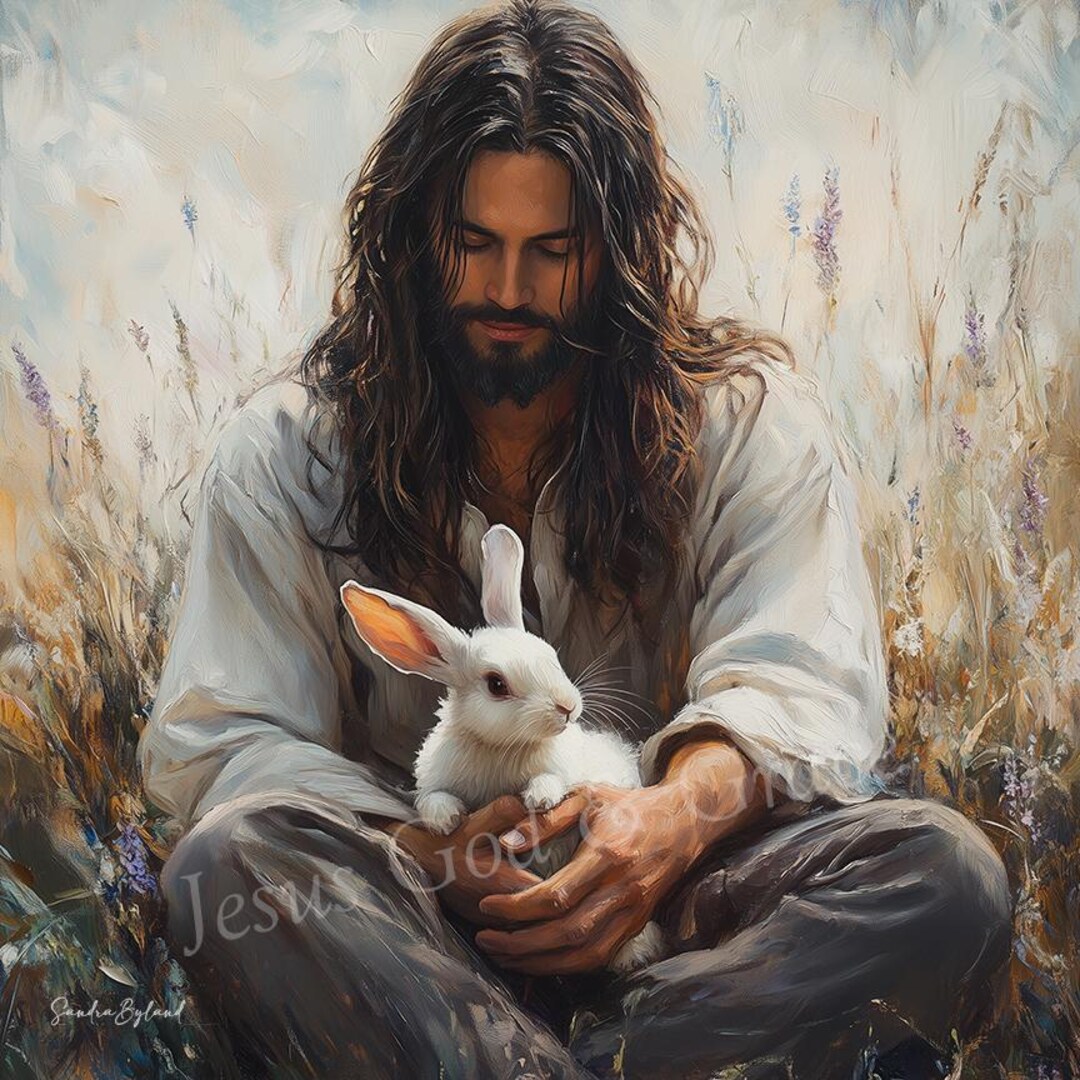 JESUS BUNNY BLESSINGS Canvas Art Print Jesus & White Rabbit Print ...