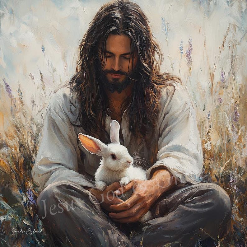 JESUS BUNNY BLESSINGS Canvas Art Print Jesus & White Rabbit Print ...
