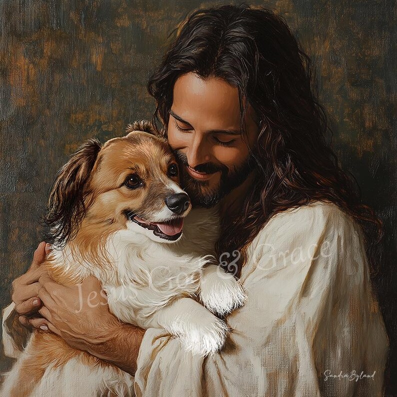 Jesus Loving a Dog Canvas Print: Christian Pet Lover Art - Etsy