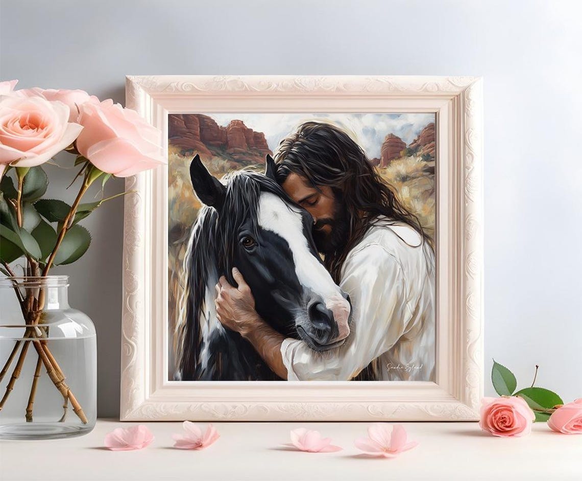 Jesus and Pinto Horse Canvas Print: Christian Western Art - Etsy