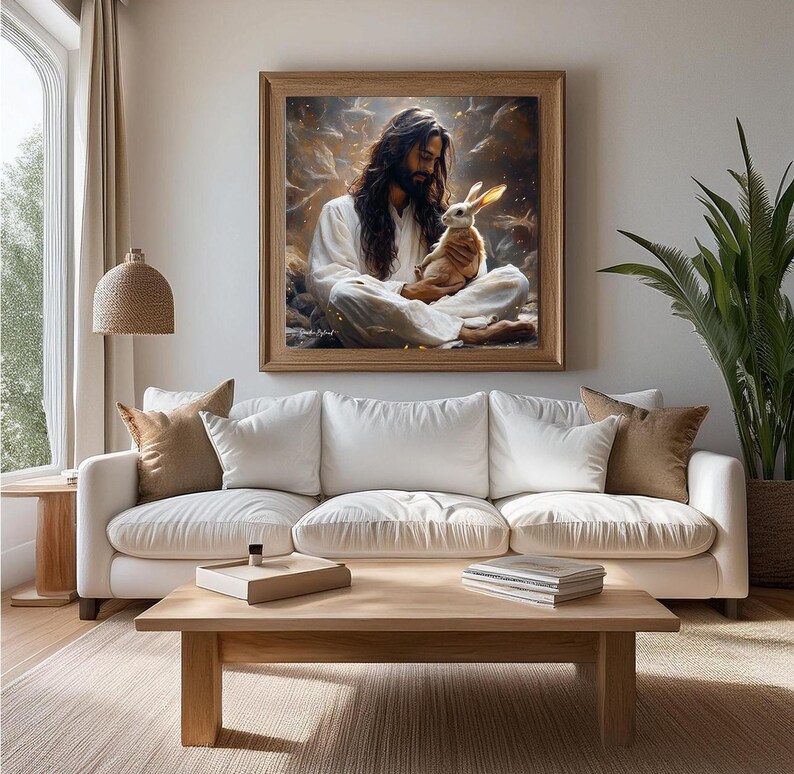 JESUS AND RABBIT Canvas Print Jesus Blessing a Rabbit Art Christian ...