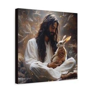JESUS AND RABBIT Canvas Print Jesus Blessing a Rabbit Art Christian ...