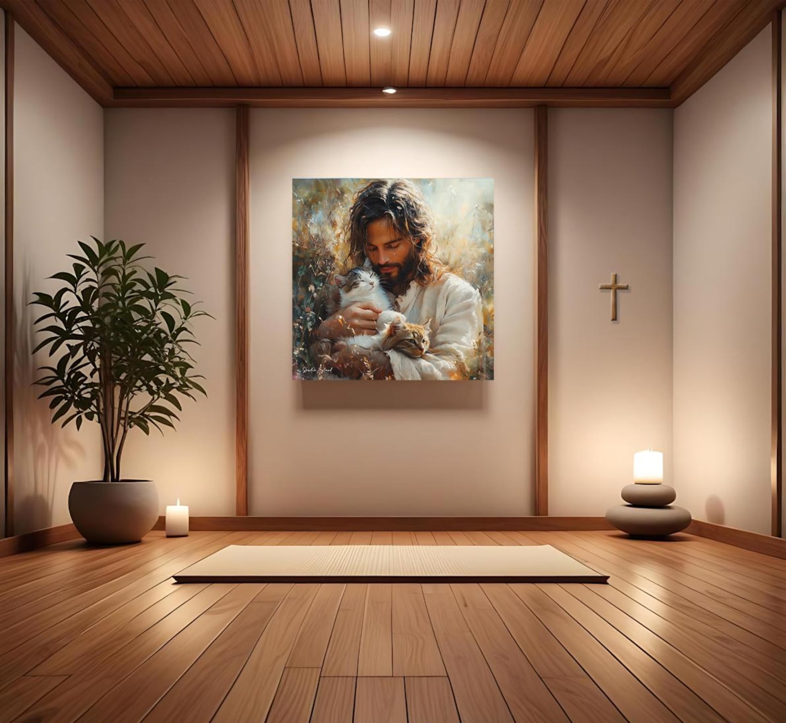 Jesus With Cats Giclée Print: Christian Cat Lover Fine Art - Etsy
