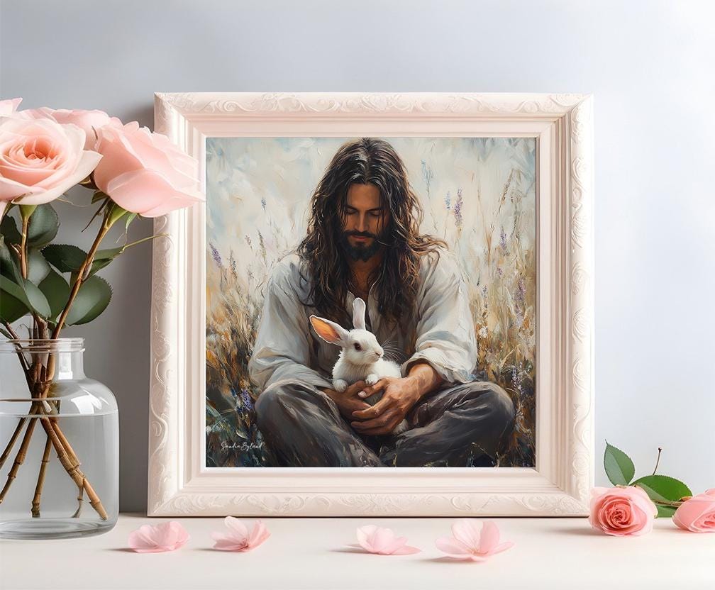 JESUS BUNNY BLESSINGS Canvas Art Print Jesus & White Rabbit Print ...