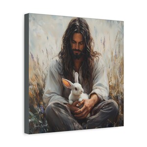 JESUS BUNNY BLESSINGS Canvas Art Print Jesus & White Rabbit Print ...