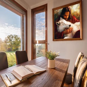 JESUS and WHITE WOLF Canvas Art Jesus Blessing Wolf Canvas Print Jesus ...