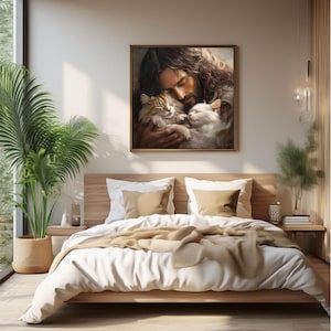 JESUS BLESSING CATS Art Jesus With Cats Canvas Print Jesus Animals ...