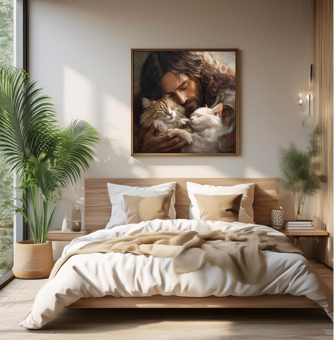 Jesus Blessing Cats Canvas Print: Christian Cat Lover Gift, Christmas ...