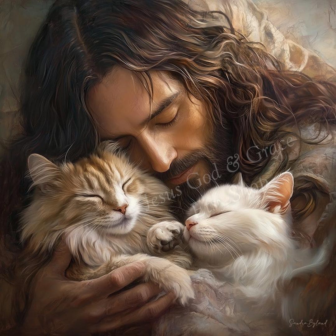JESUS BLESSING CATS Art Jesus With Cats Canvas Print Jesus Animals ...