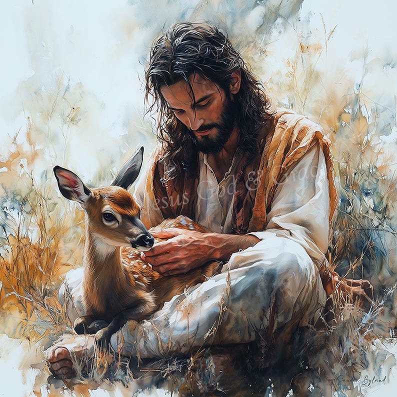 Jesus Blessing Deer Giclée Print: Christian Wildlife Art - Etsy