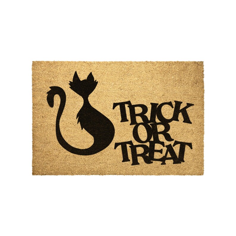 Halloween Trick or Treat Black Cat Coir Entry Doormat - Etsy