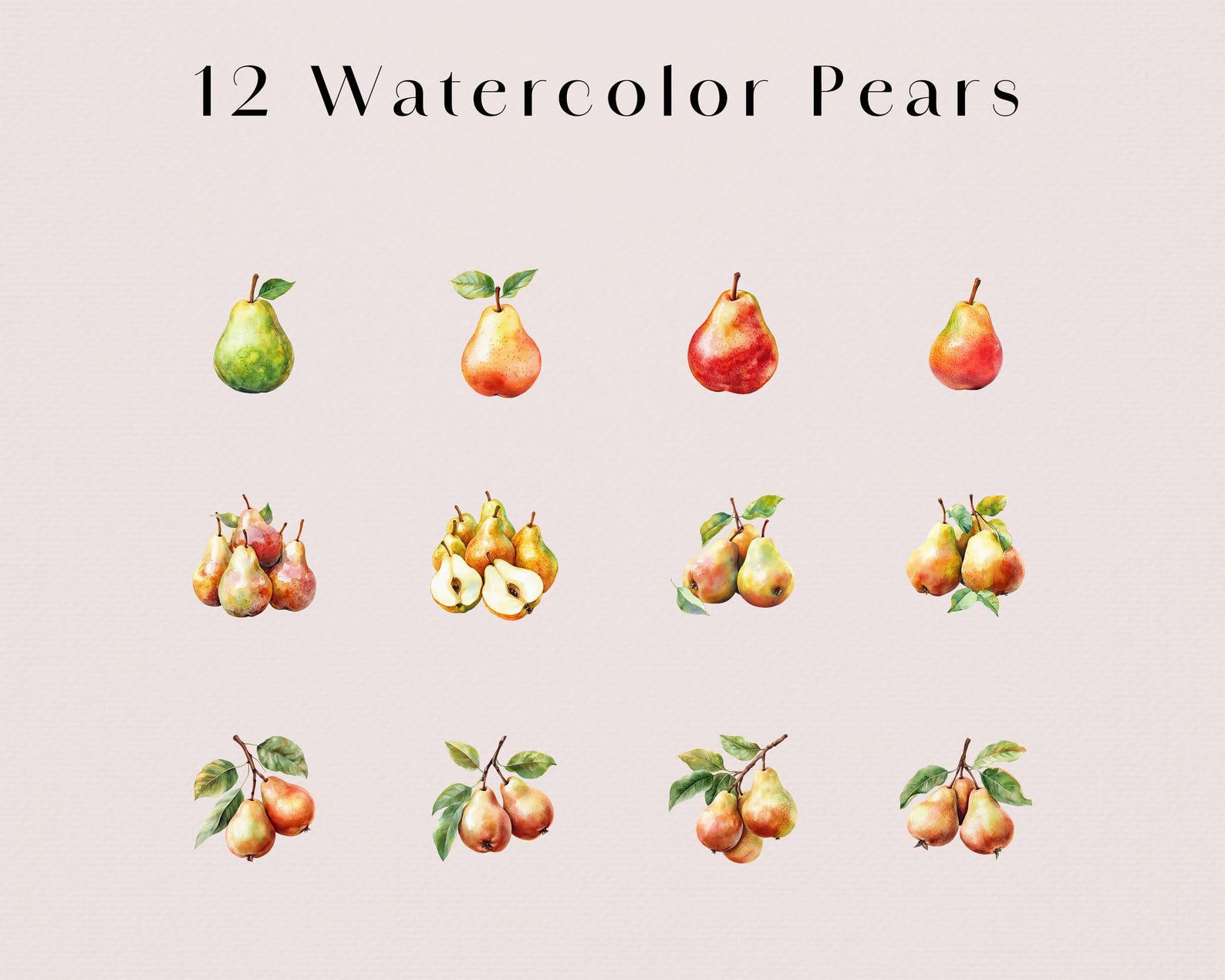 Watercolor Pear Clipart Pears Clip Art Summer Clip Art Pear Fruit ...