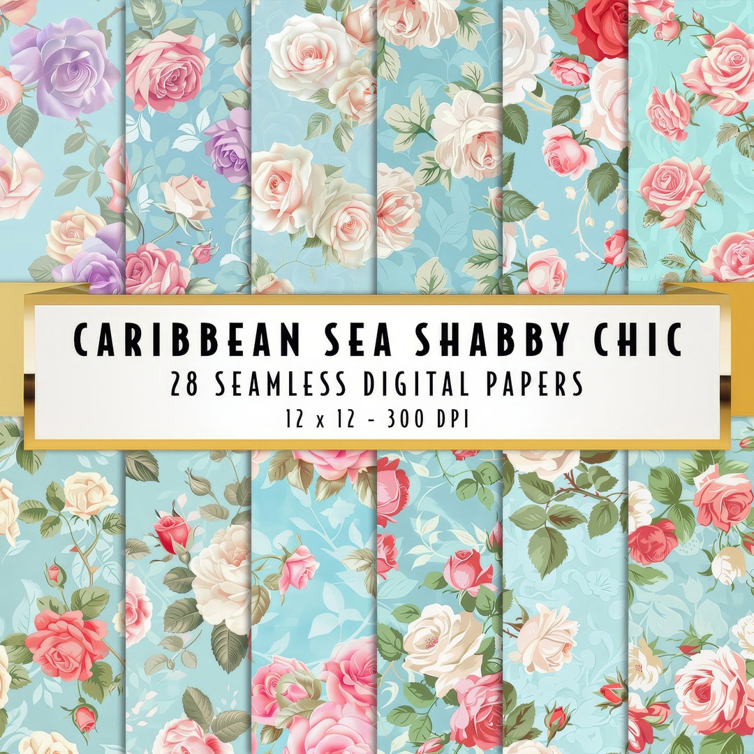 Caribbean Sea Shabby Chic Digital Papers - Seamless Scrapbook, Crafting ...