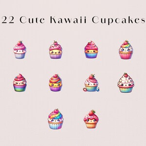 Cute Kawaii Cupcake Clipart, Watercolor Clip Art, Birthday Cake Clipart ...
