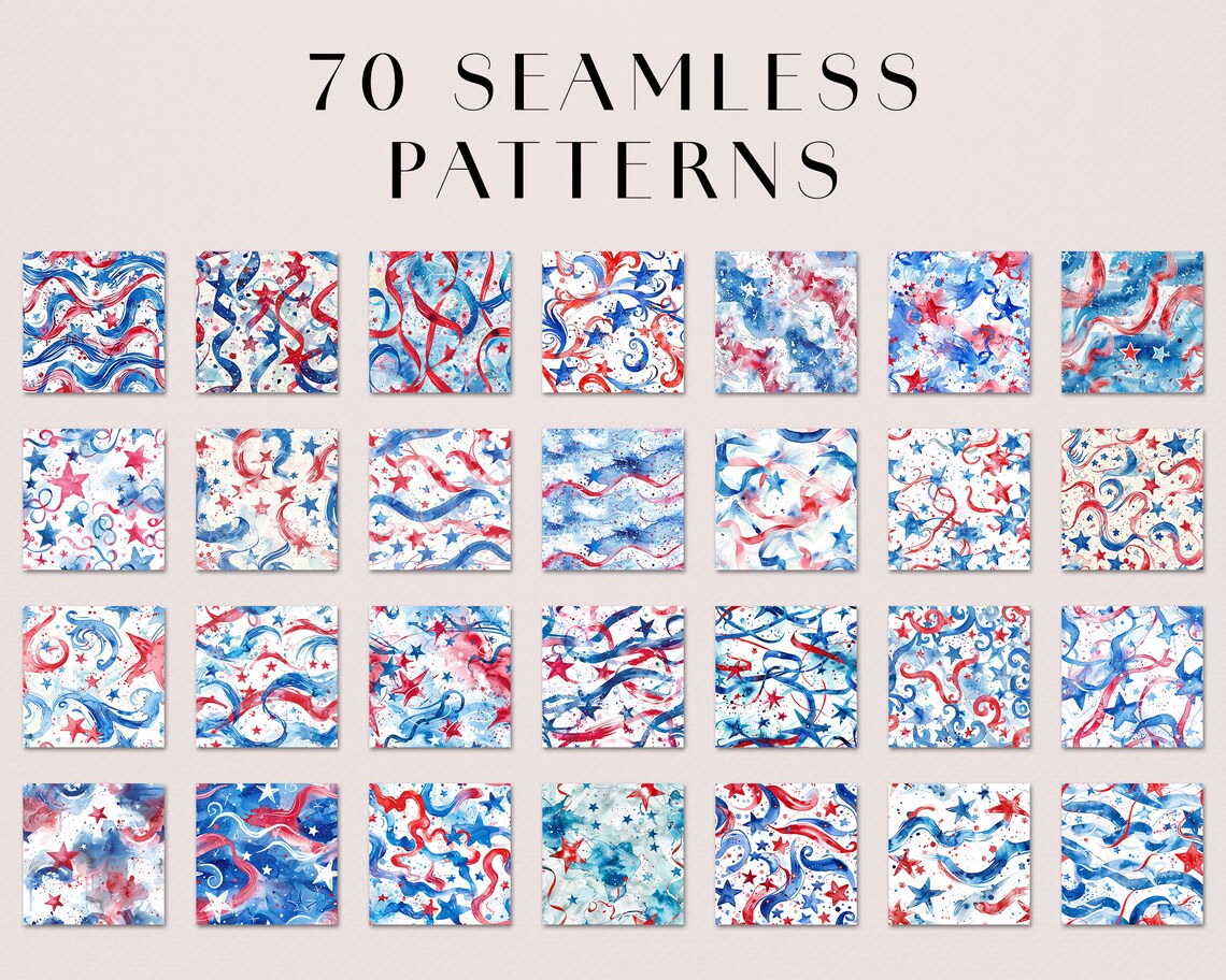 Red White and Blue Watercolor Digital Papers Bundle American Patriotic ...