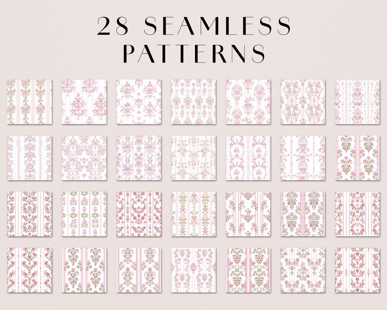 Pink Stripe Shabby Chic Digital Papers - Seamless Scrapbook, Crafting ...