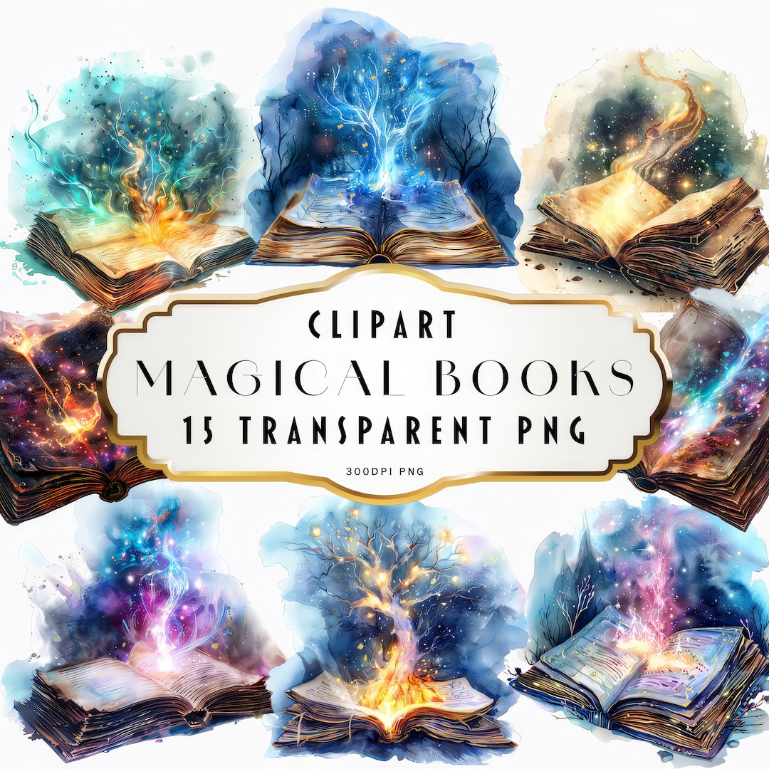 Watercolor Magical Books Clipart, Magic Book Bundle PNG, Witchcraft ...