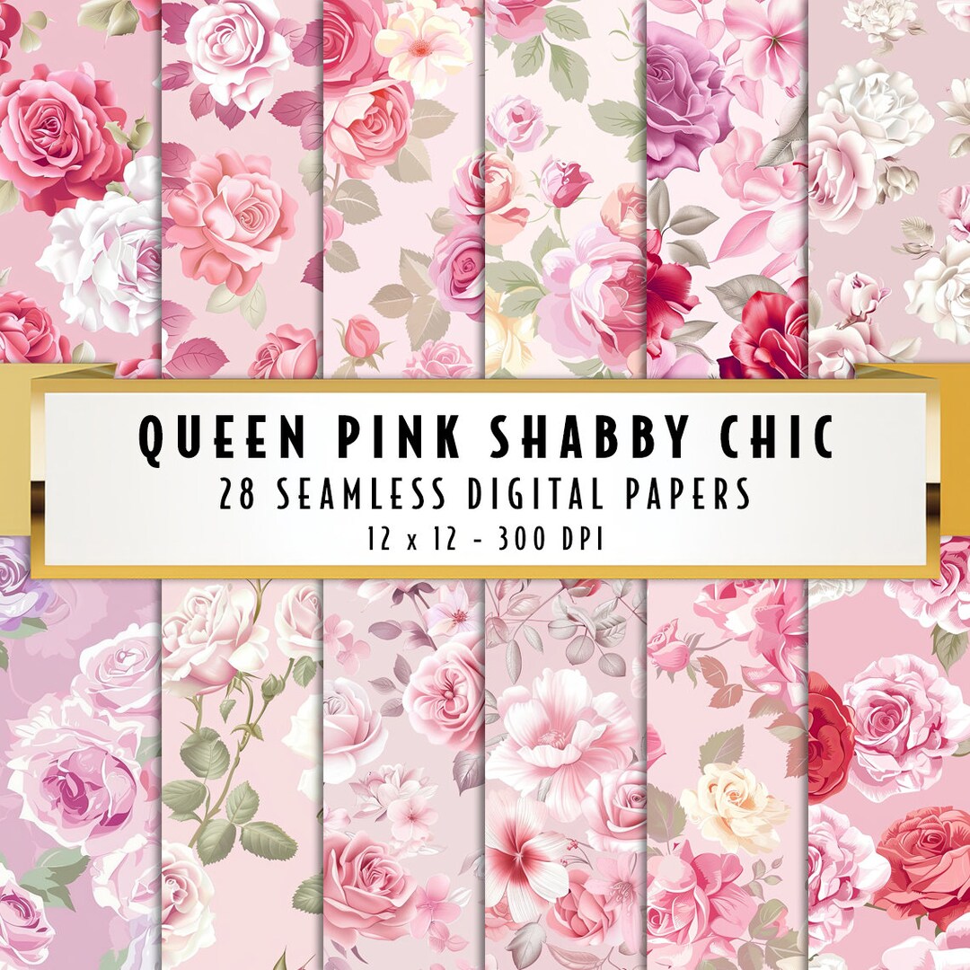 Queen Pink Shabby Chic Digital Papers - Seamless Scrapbook, Crafting ...