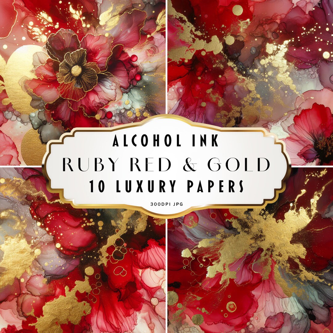 Ruby Red Gold Alcohol Ink Pattern, Elegant and Glamorous Shimmer ...