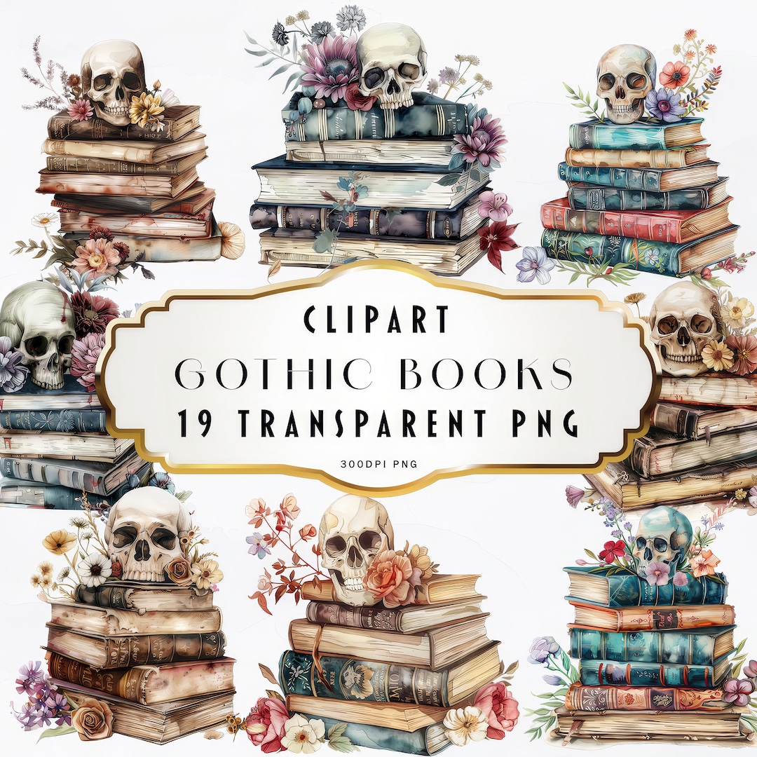 Watercolor Gothic Books Clipart, Goth Book Bundle PNG, Witchcraft Books ...