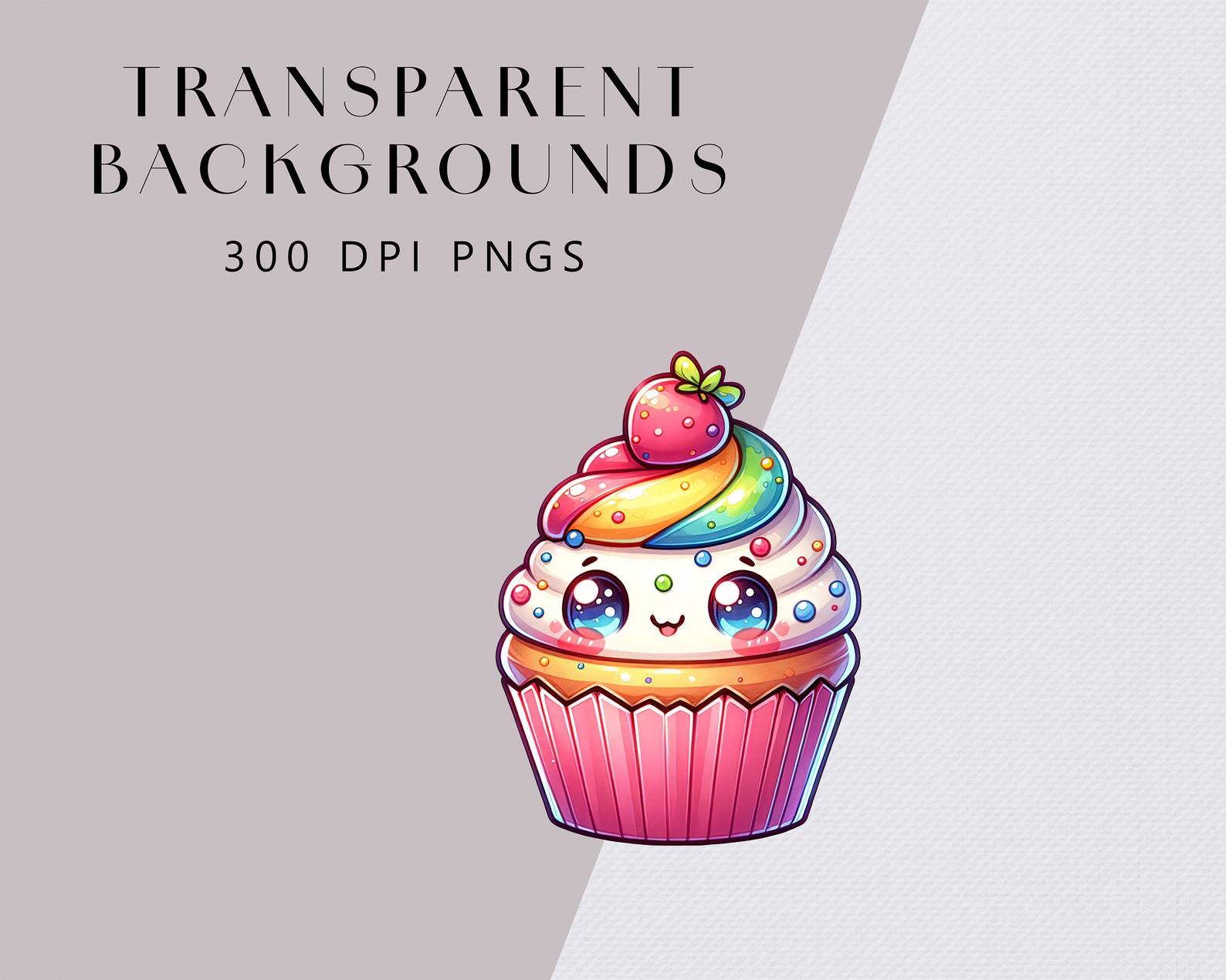 Cute Kawaii Cupcake Clipart, Watercolor Clip Art, Birthday Cake Clipart ...