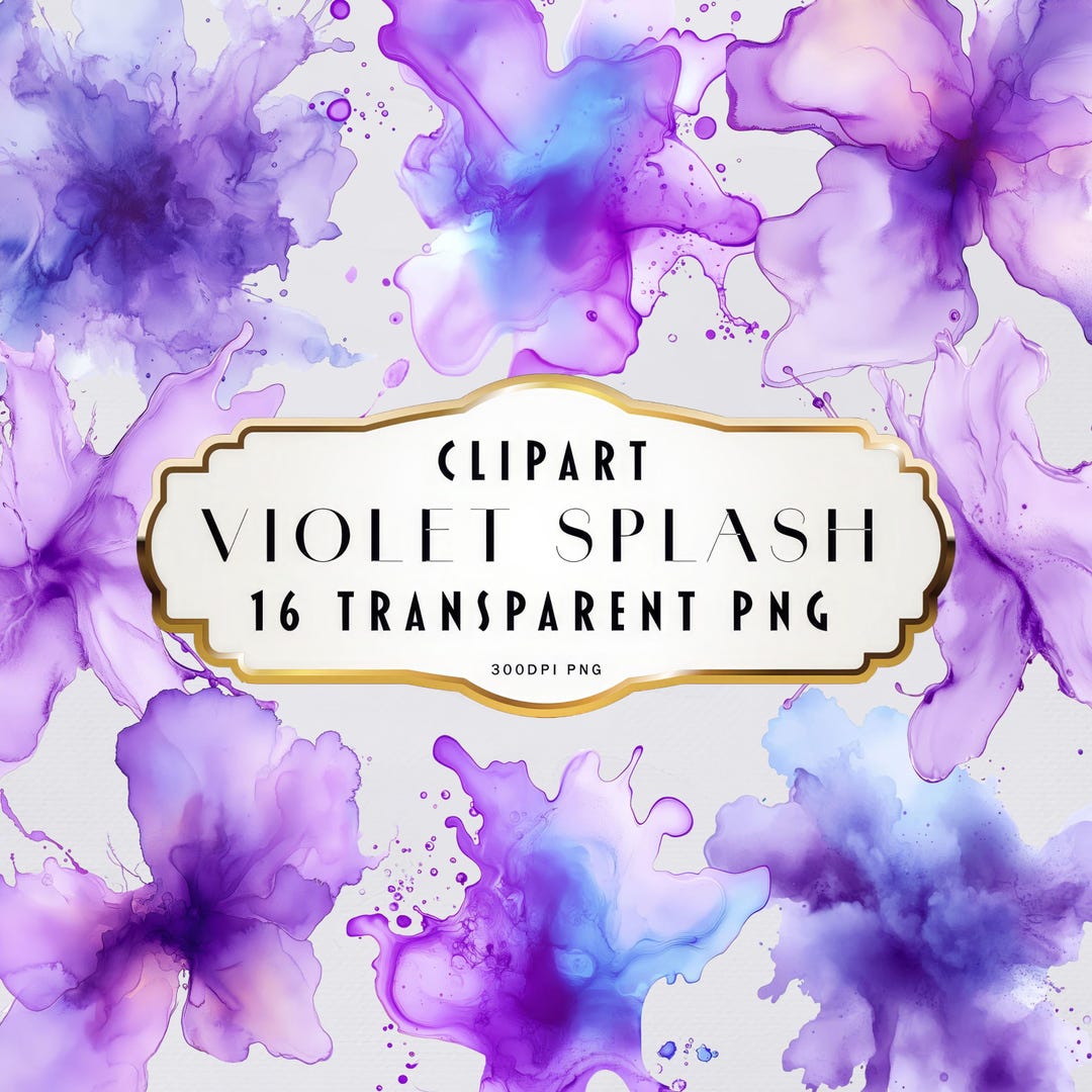 Purple Watercolor Splash Clipart Violet Alcohol Ink Clipart Watercolor ...