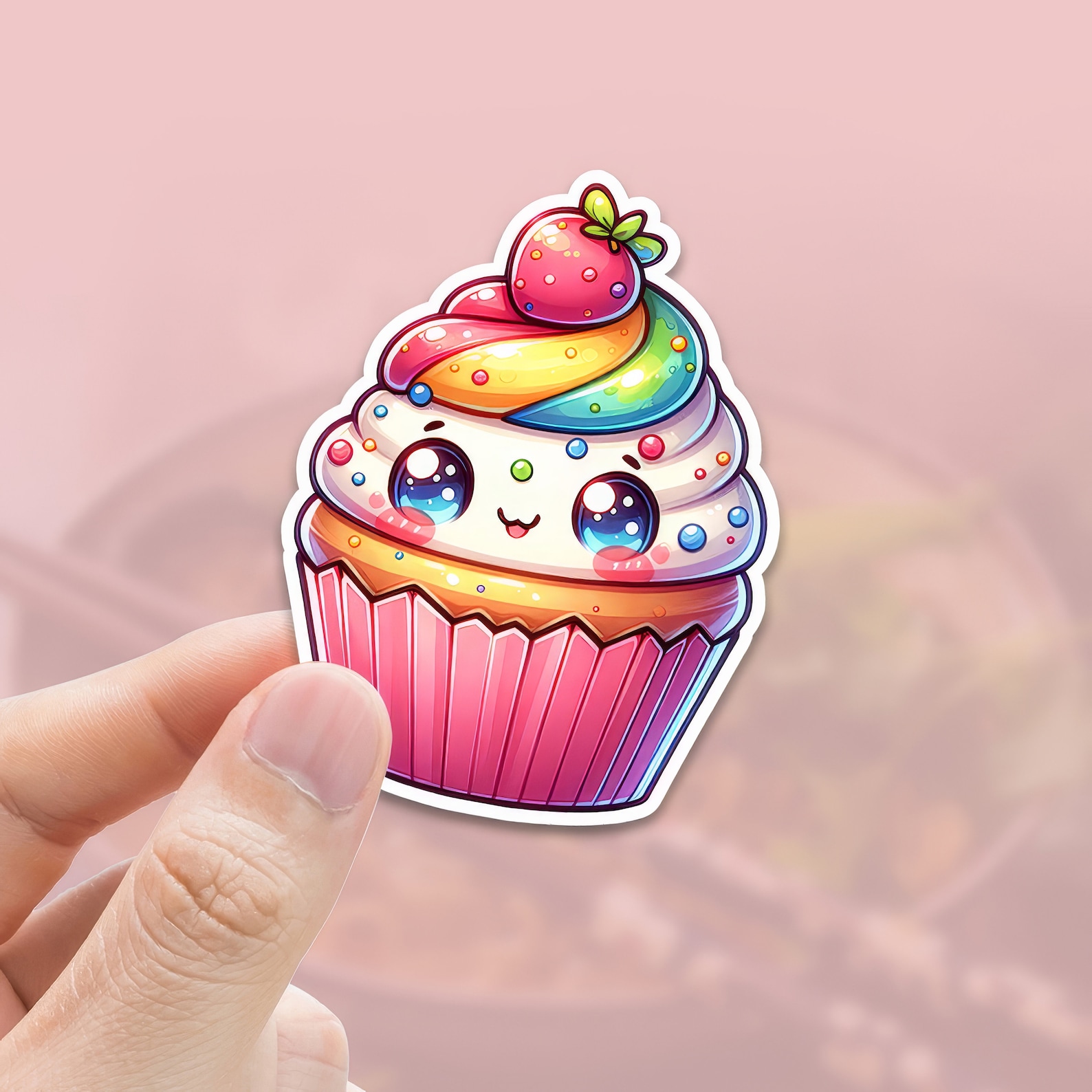 Cute Kawaii Cupcake Clipart, Watercolor Clip Art, Birthday Cake Clipart ...