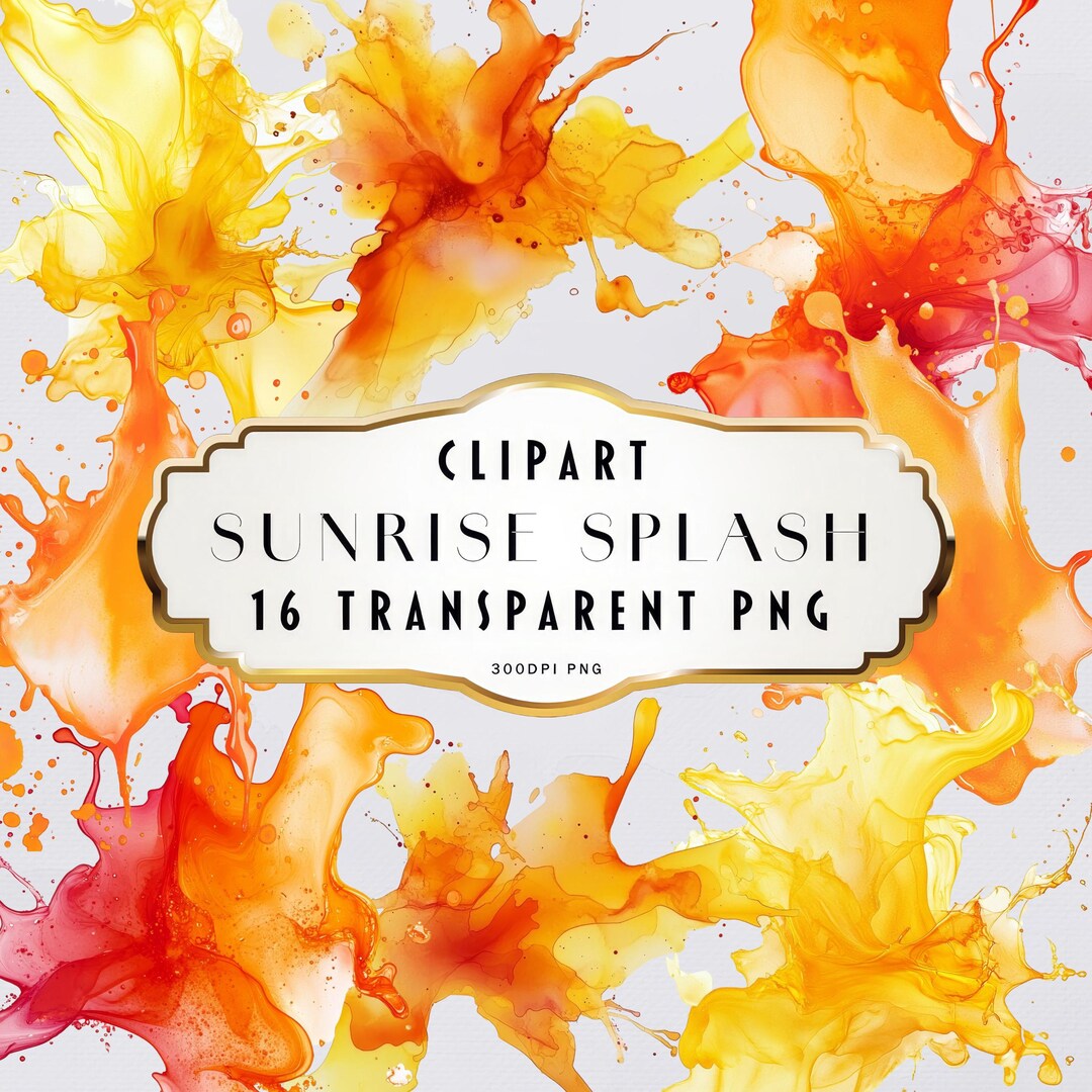 Sunrise Watercolor Splash Clipart Yellow Sunset Warm Alcohol Ink ...