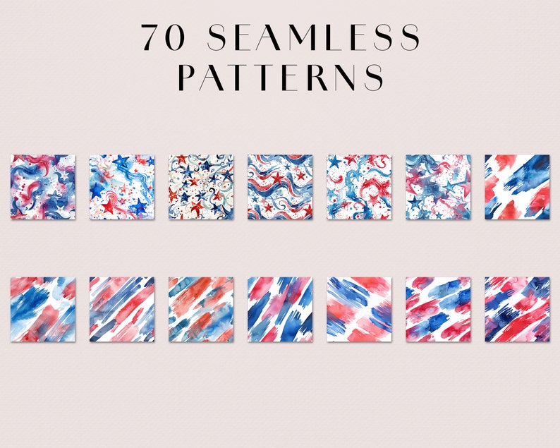 Red White and Blue Watercolor Digital Papers Bundle American Patriotic ...