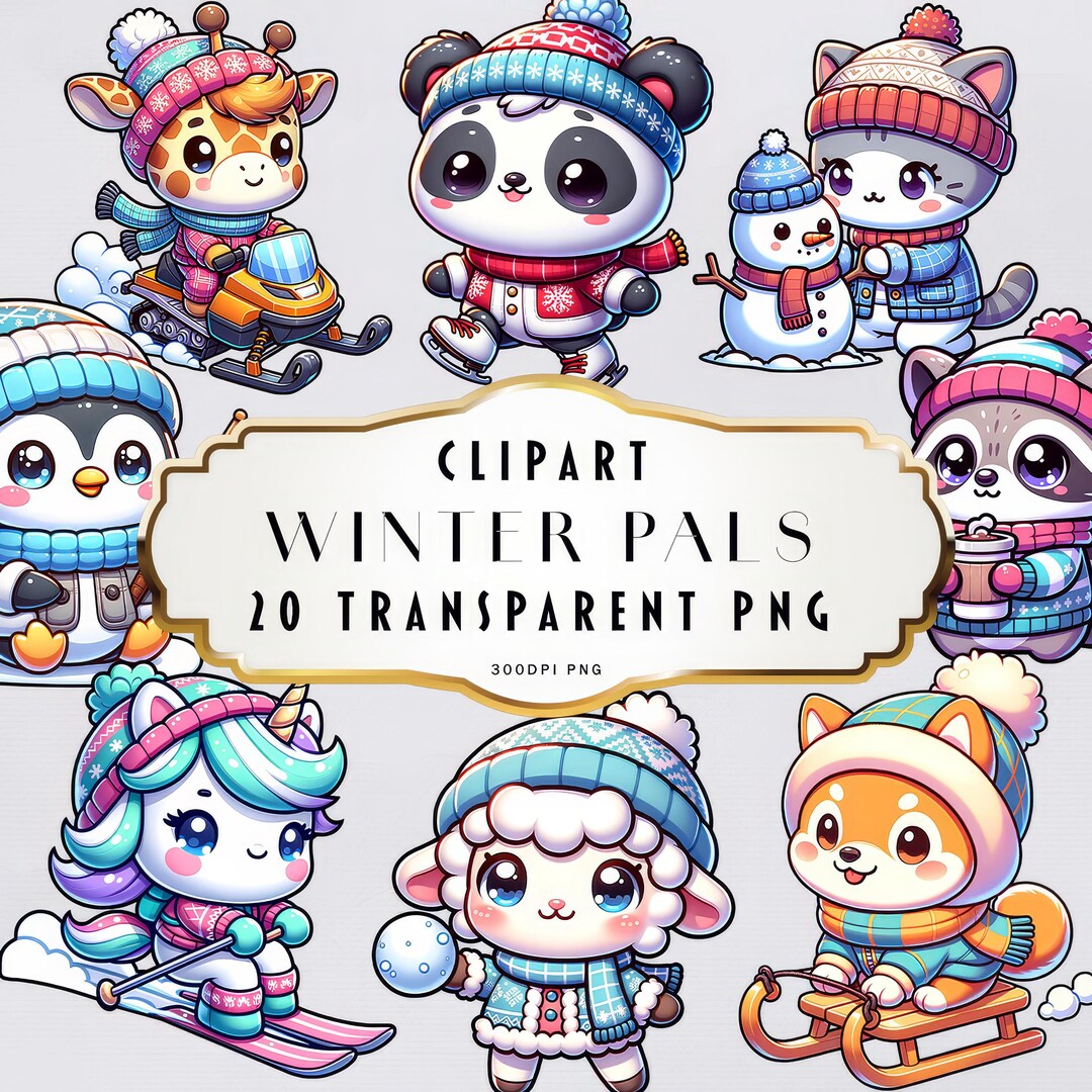 Kawaii Winter Animals Clipart Christmas Holiday Clipart Xmas Clipart ...