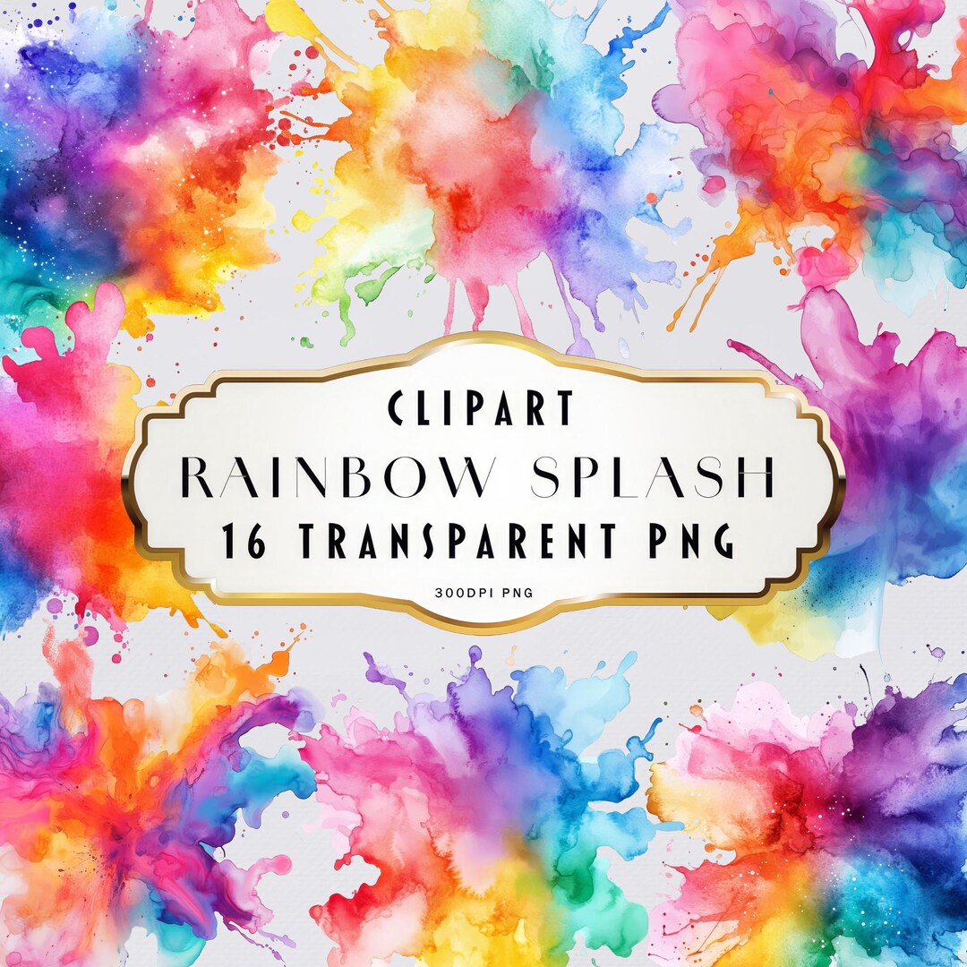 Rainbow Watercolor Splash Clipart Rainbow Colors Alcohol Ink Clipart ...
