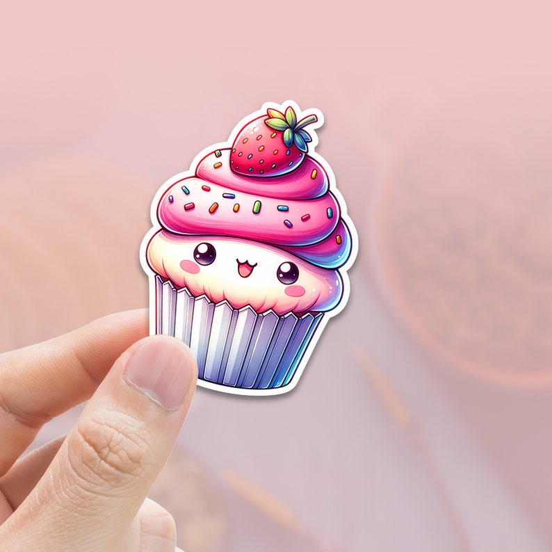 Cute Kawaii Cupcake Clipart, Watercolor Clip Art, Birthday Cake Clipart ...